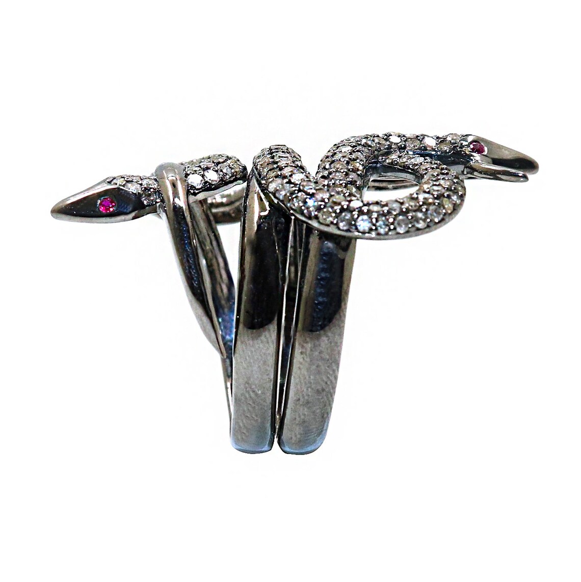 92.5 Sterling Silver Ruby Snake Ring Antique Victorian Real Diamond ...