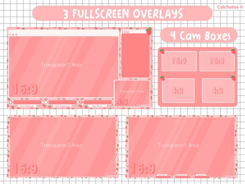 Overlay Twitch Cozy Pink Strawberry Fruits Soft, Cute Kawaii Overlay ...