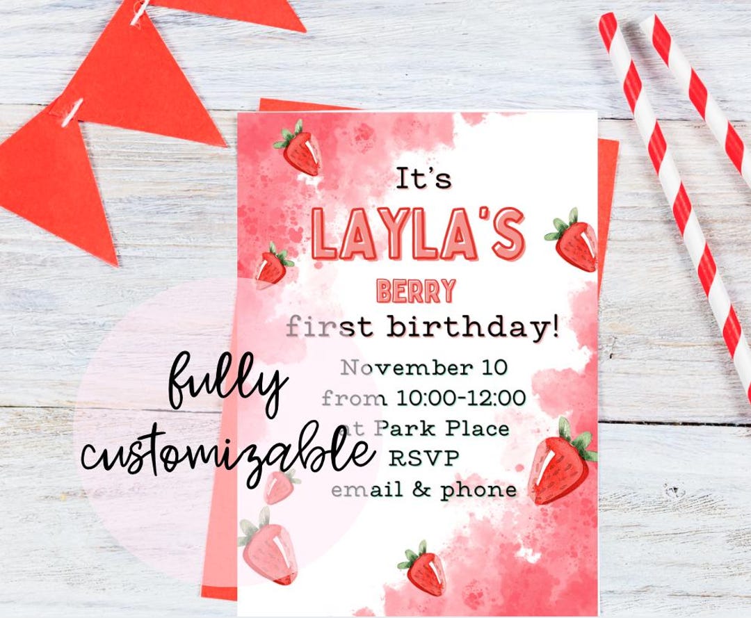 Berry First Birthday Invitation (INSTANT DOWNLOAD) - Etsy
