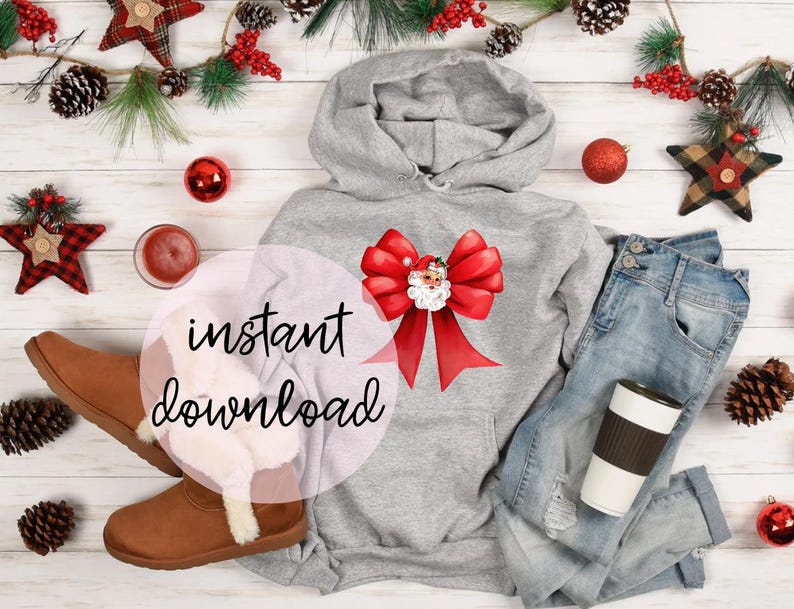 Red Bow Santa Digital PNG Design (INSTANT DOWNLOAD) - Etsy