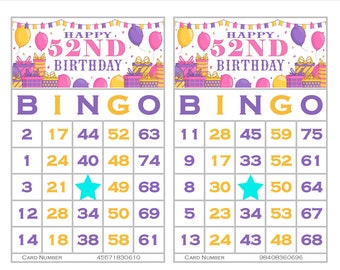 1200 Printable Bingo Cards, 2 per Page, Large, 54th Birthday Special ...