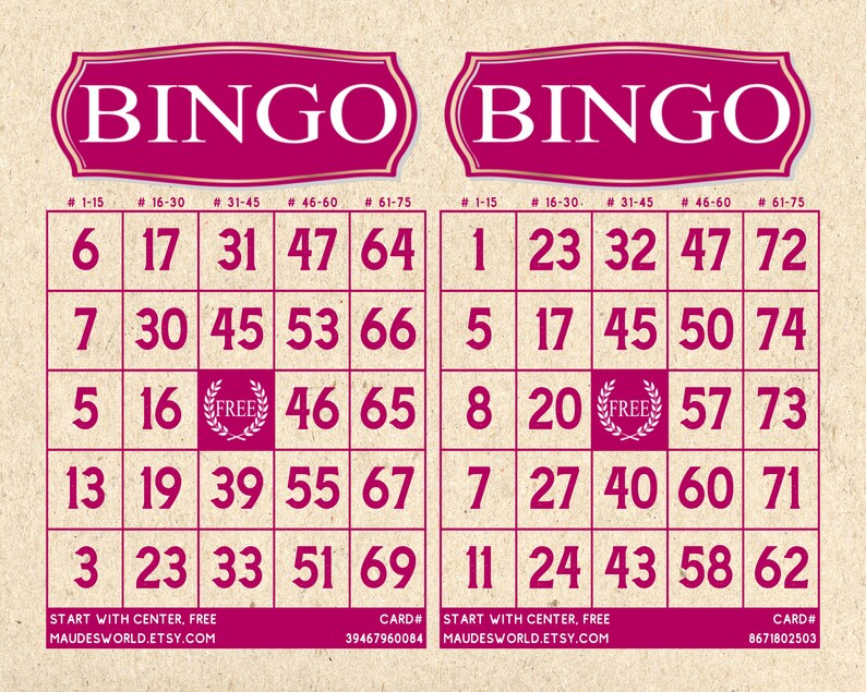 1200 Bingo Cards Pink Color Vintage Theme PDF Instant Printable Fun ...