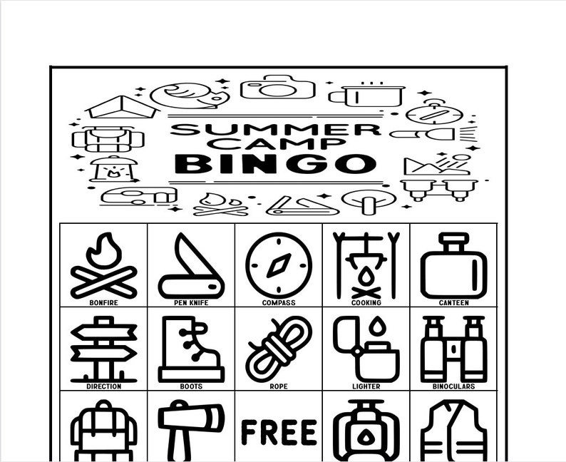 50 Printable Bingo Cards Camping Theme, PDF Format Instant Download ...