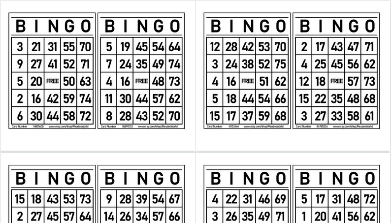 1200 Printable Bingo Cards, 2 per Page, Large, Activities for Holidays ...
