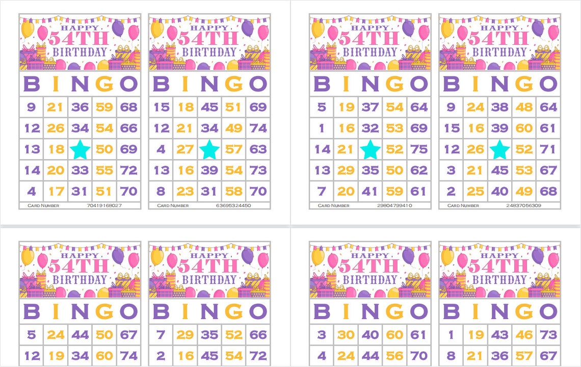 1200 Printable Bingo Cards 2 per Page Large 54th Birthday - Etsy