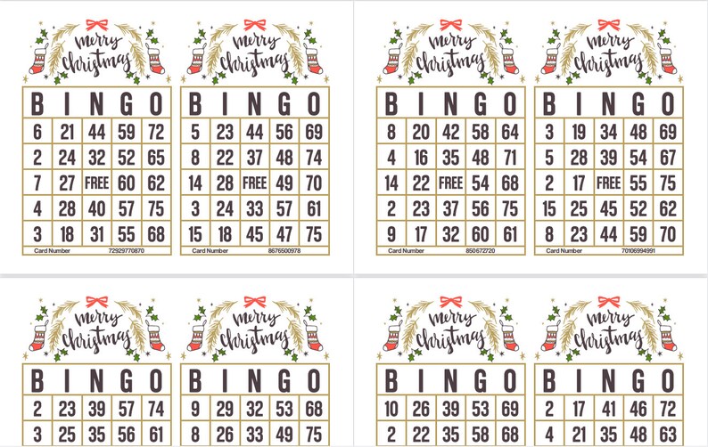1200 Printable Bingo Cards, 2 per Page, Large, Christmas Bingo Game ...