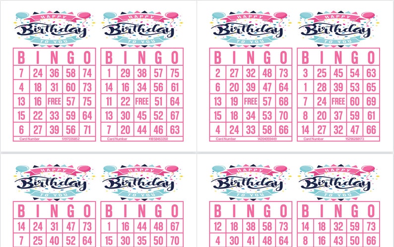1200 Printable Bingo Cards, 2 per Page, Large, Birthday Bingo Game ...