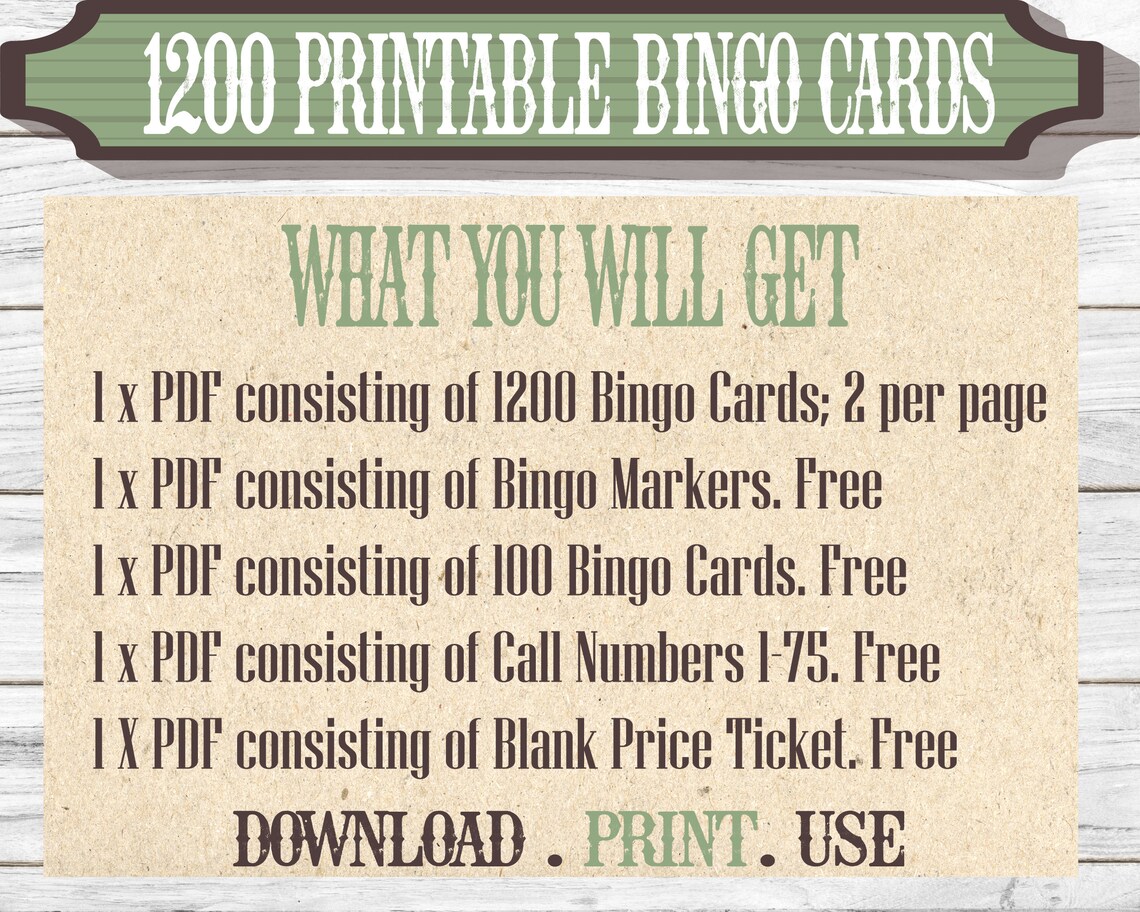Classic Game Bingo Cards Printable Instant Download 1200 Cards 2 per ...