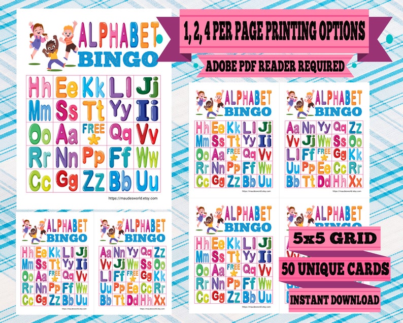 Big and Small Letters Alphabet Printable Bingo Cards (50 Different ...