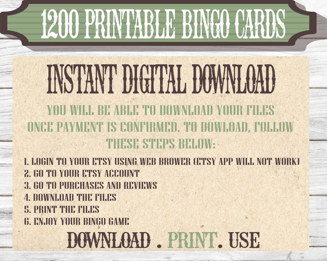 Classic Game Bingo Cards Printable Instant Download 1200 Cards 2 per ...