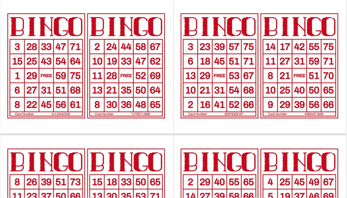 1200 Cards 100 Cards Free Printable Bingo, 2 per Page, Large, Party ...