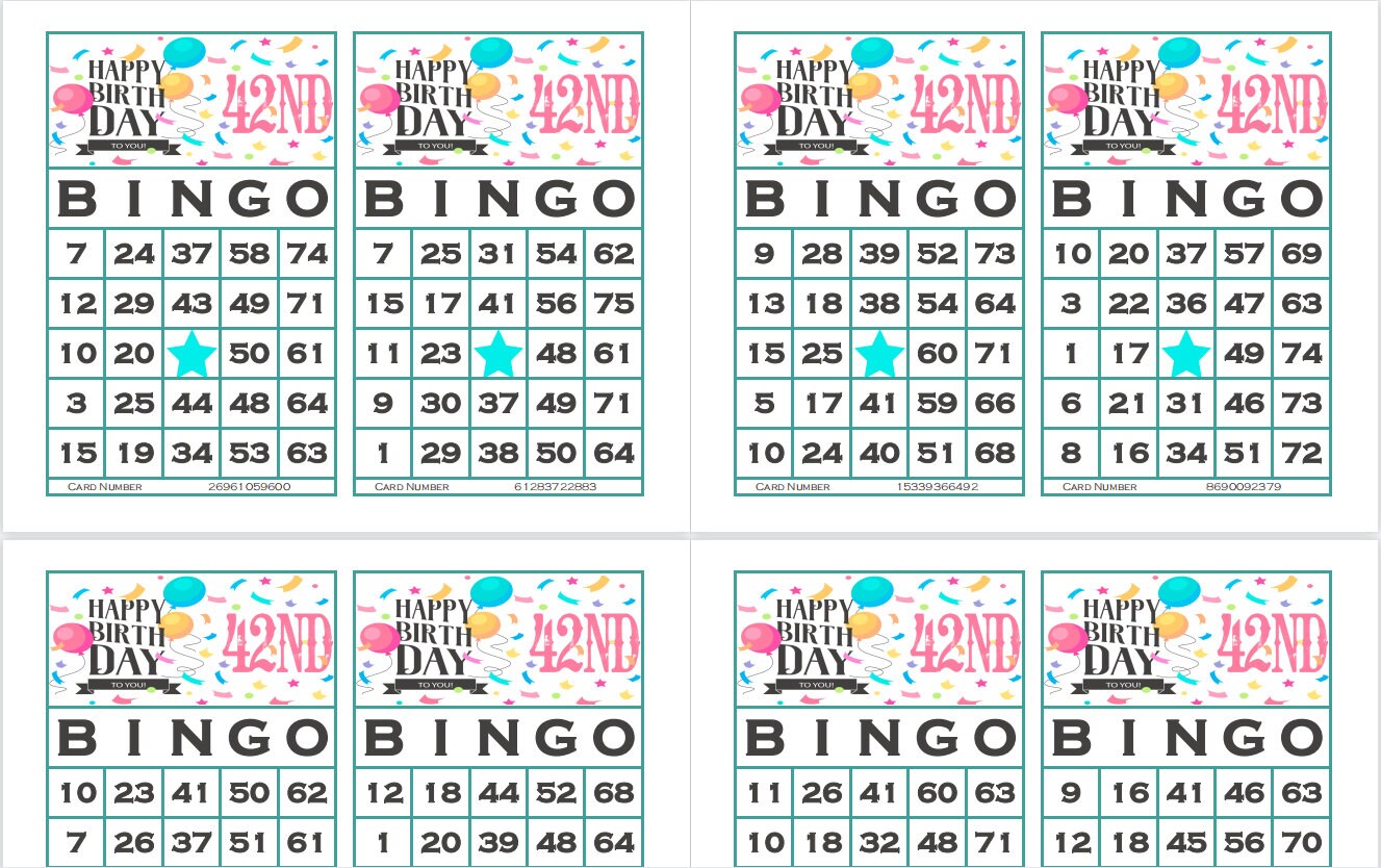 1200 Printable Bingo Cards 2 per Page Large 42nd Birthday - Etsy