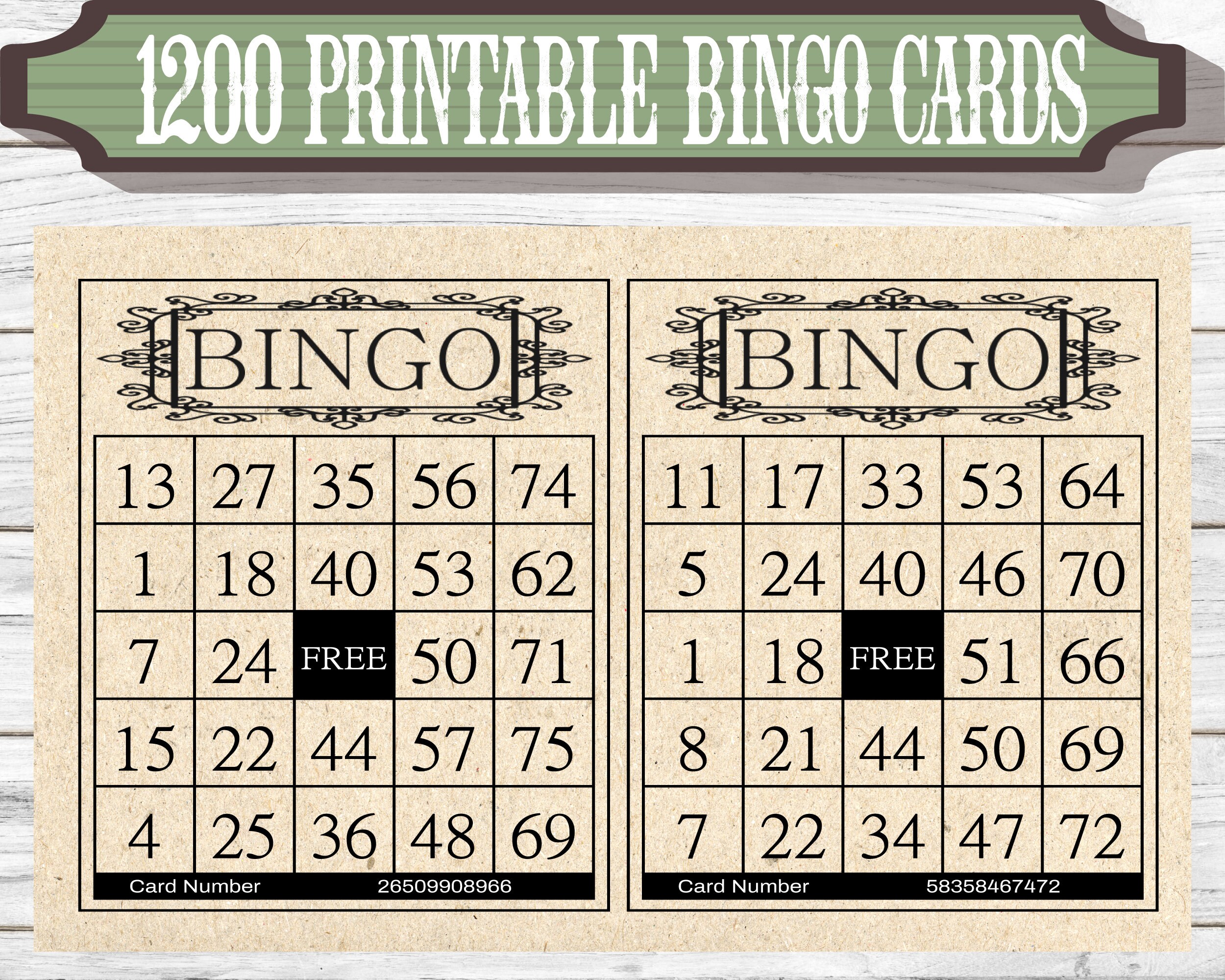 Classic Game Bingo Cards Printable Instant Download 1200 Cards 2 per ...