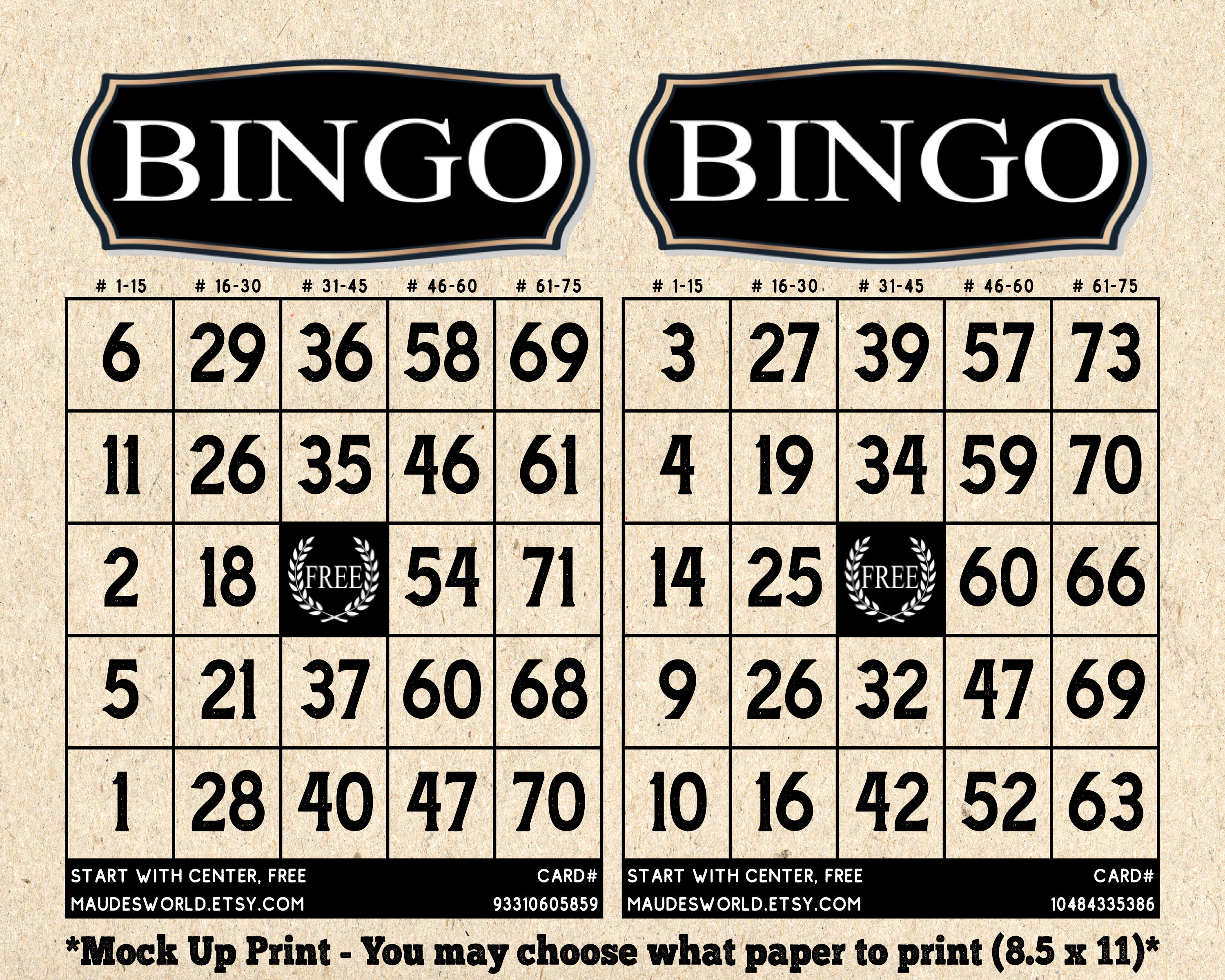 1200 Bingo Cards Black Color Vintage Theme PDF Instant Printable Fun ...