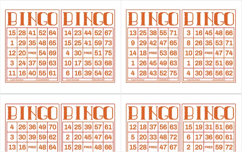 1200 Printable Bingo Cards, 2 per Page, Large, Classic Bingo Game ...