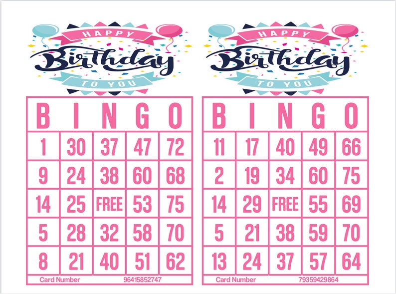 1200 Printable Bingo Cards, 2 per Page, Large, Birthday Bingo Game ...