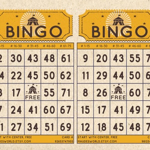 1200 Bingo Cards Yellow Color Vintage Theme PDF Instant Printable Fun ...