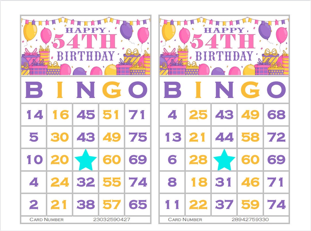 1200 Printable Bingo Cards 2 per Page Large 54th Birthday - Etsy