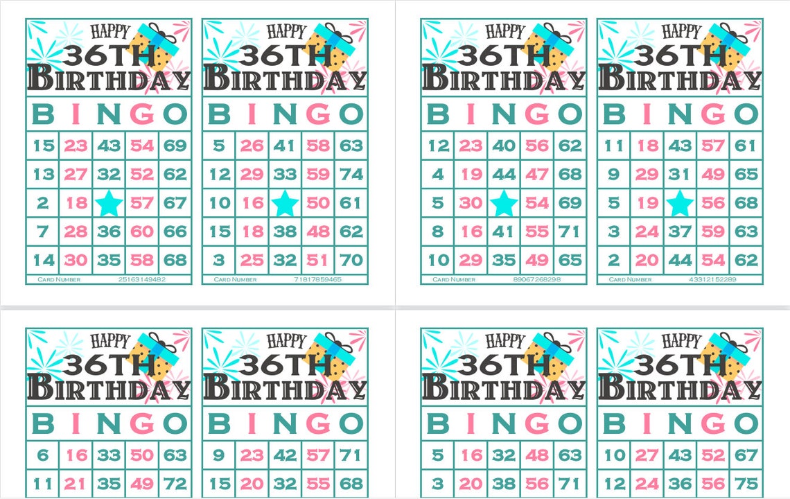1200 Printable Bingo Cards 2 per Page Large 36th Birthday - Etsy