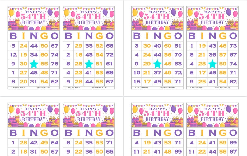 1200 Printable Bingo Cards 2 per Page Large 54th Birthday - Etsy