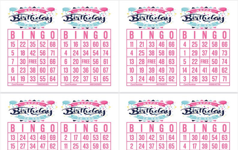 1200 Printable Bingo Cards, 2 per Page, Large, Birthday Bingo Game ...