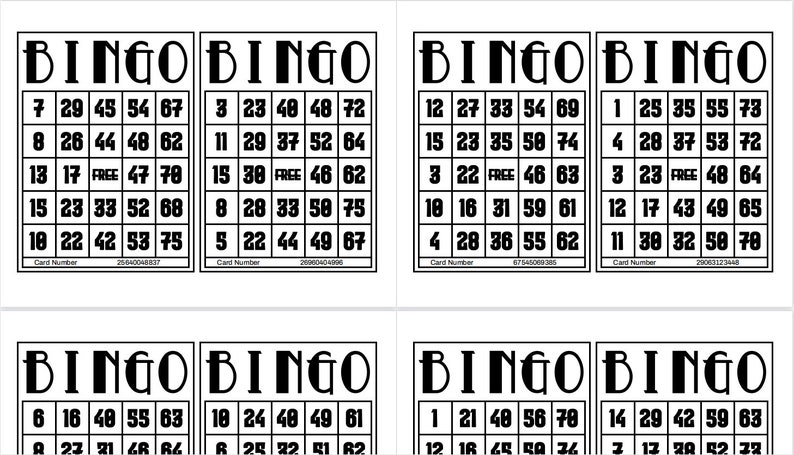 1200 Printable Bingo Cards, 2 per Page, Large, Parties Games for Adults ...