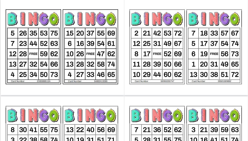 1200 Printable Bingo Cards, 2 per Page, Large, Activities for Seniors ...