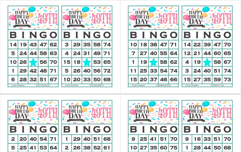 1200 Printable Bingo Cards, 2 per Page, Large, 49th Birthday Special ...