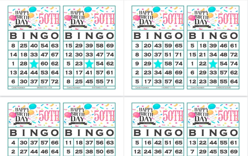 1200 Printable Bingo Cards, 2 per Page, Large, 50th Birthday Special Bingo Card, Party Games for ...