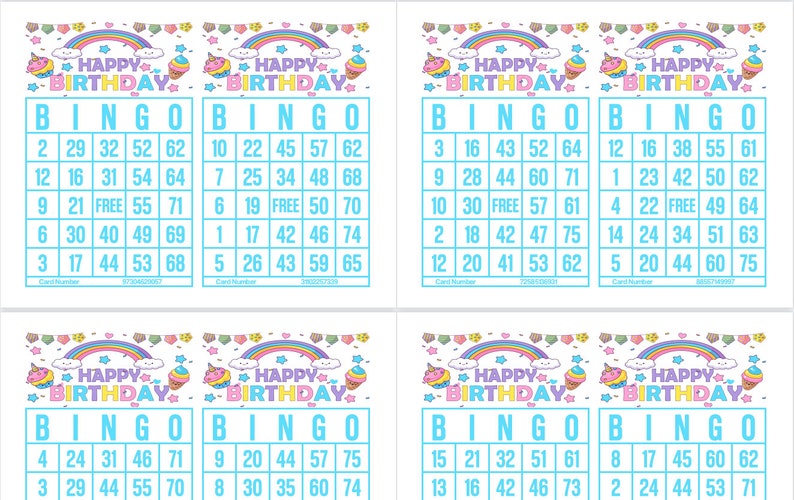 1200 Printable Bingo Cards, 2 per Page, Large, Birthday Bingo Game ...