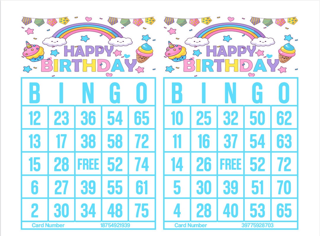 1200 Printable Bingo Cards, 2 per Page, Large, Birthday Bingo Game ...