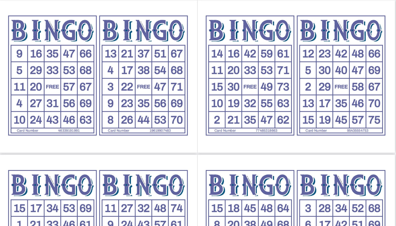 1200 Printable Bingo Cards, 2 per Page, Large, Baby Shower, Bridal ...
