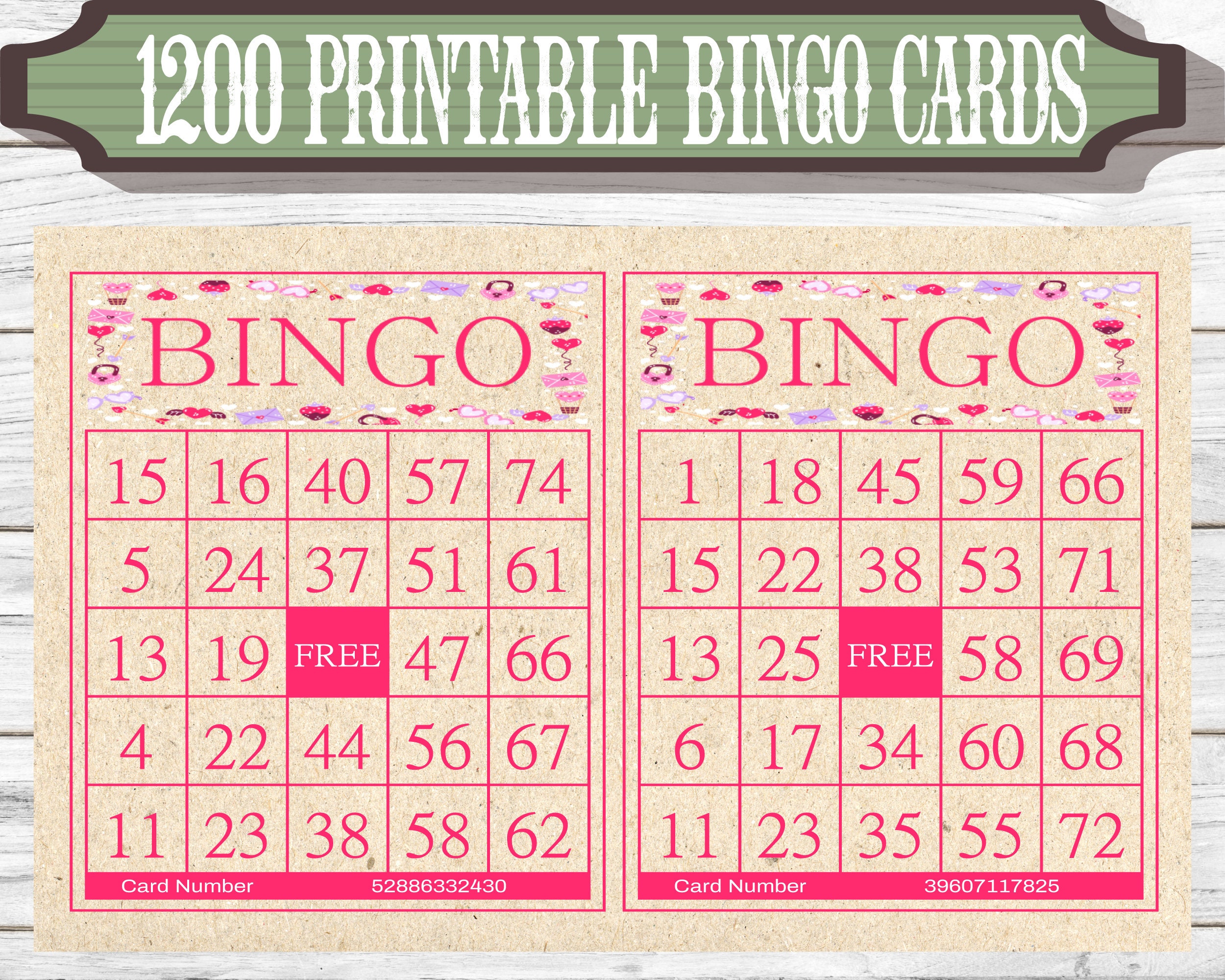Classic Game Bingo Cards Printable Instant Download 1200 Cards 2 per ...