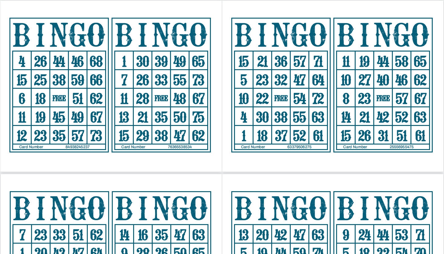 1200 Printable Bingo Cards, 2 per Page, Large, Activities for Seniors ...