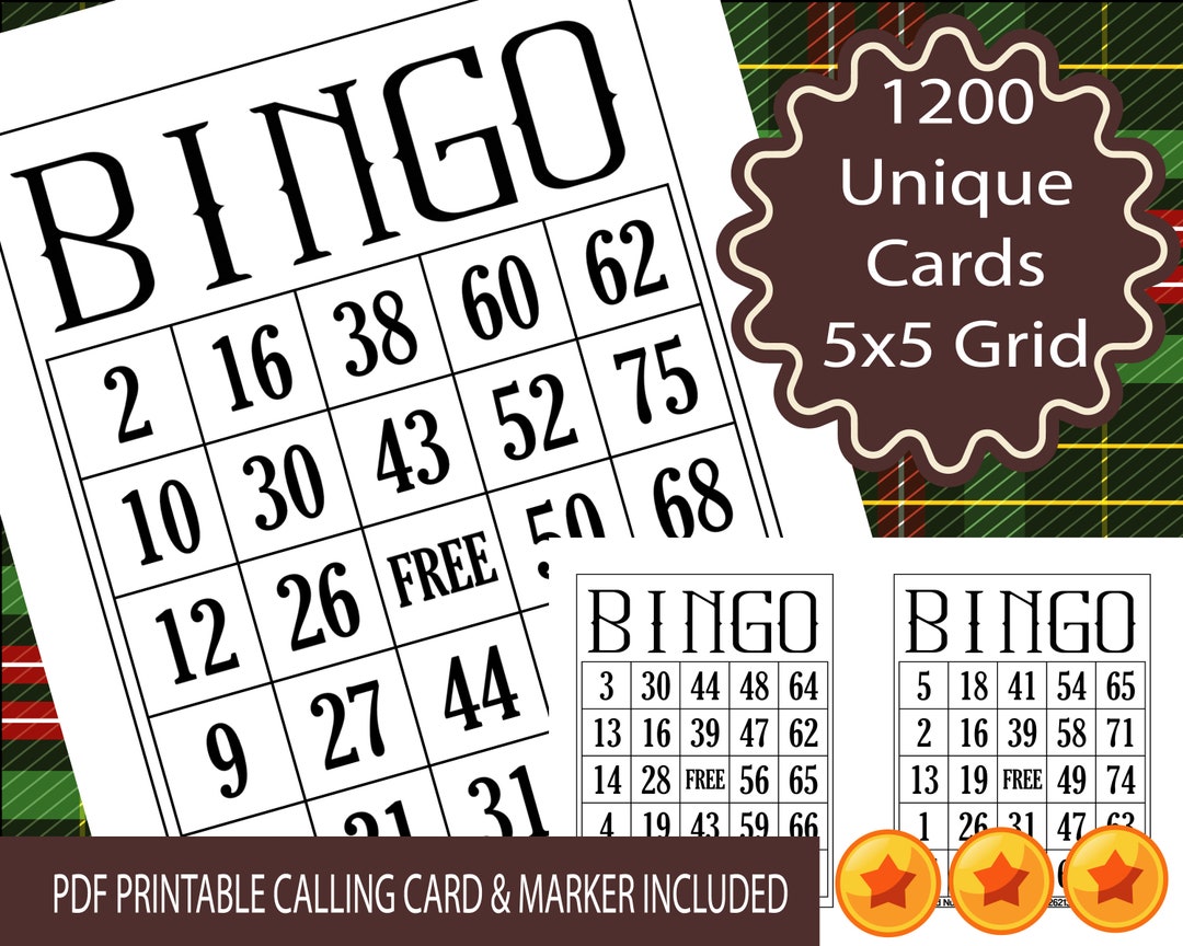 1200 Printable Bingo Cards, 1 per Page, Party Favors Supplies for All ...