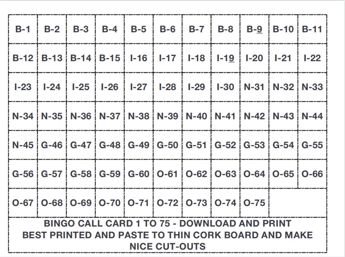 75 Balls Classic Bingo Cards Printable Instant Download 1200 Cards 2 ...
