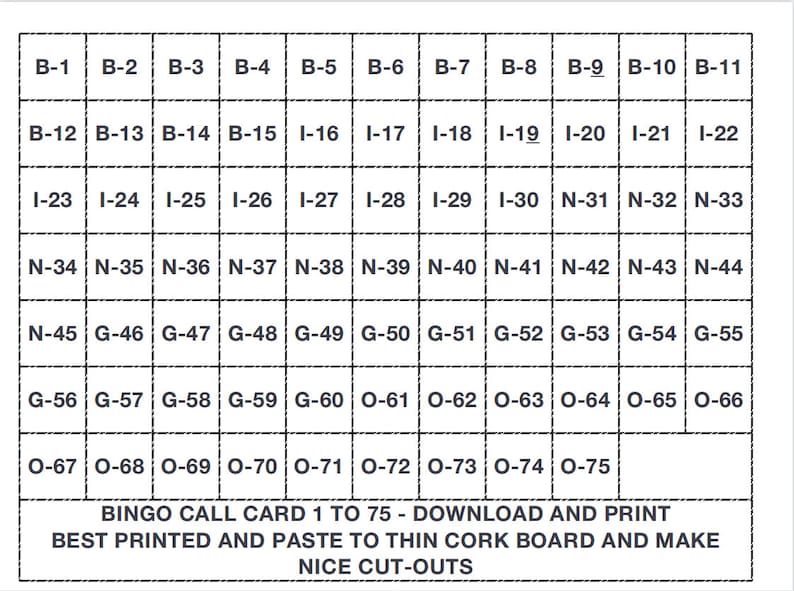 75 Balls Classic Bingo Cards Printable Instant Download 1200 Cards 2 ...