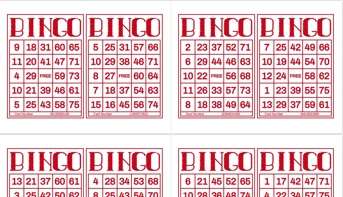 1200 Cards + 100 Cards Free Printable Bingo, 2 per Page, Large, Party ...