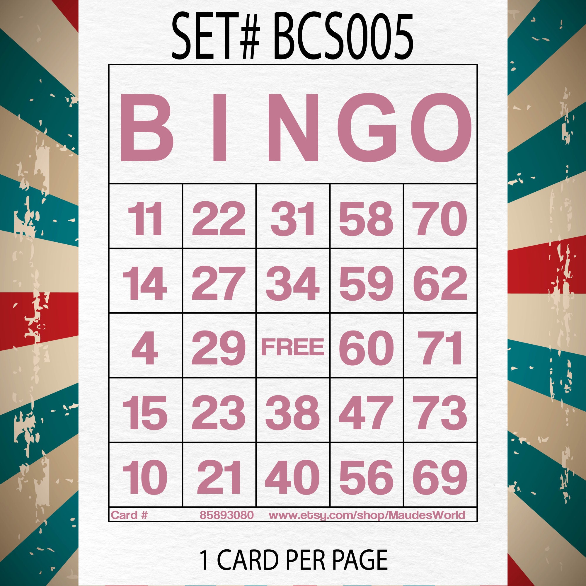 1200 Cards + 100 Cards Free Printable Bingo, 1 per Page, Large ...