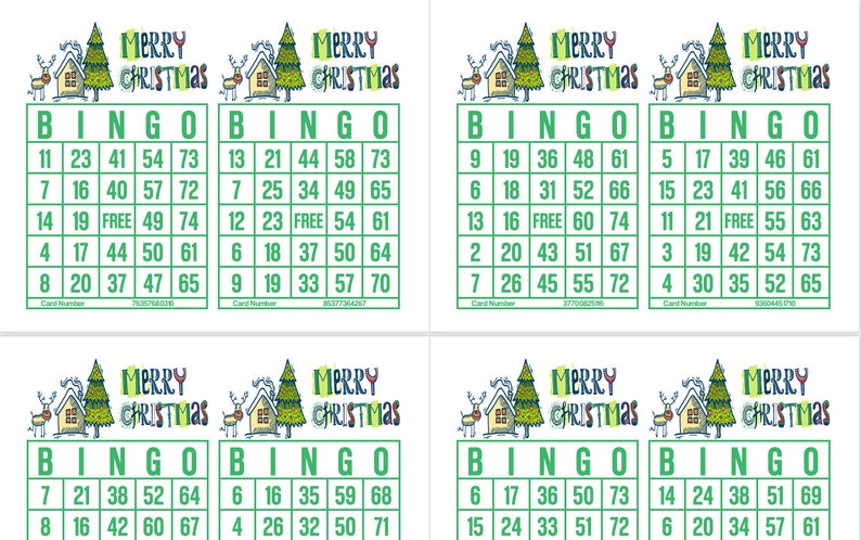 1200 Printable Bingo Cards, 2 per Page, Large, Christmas Bingo Game ...