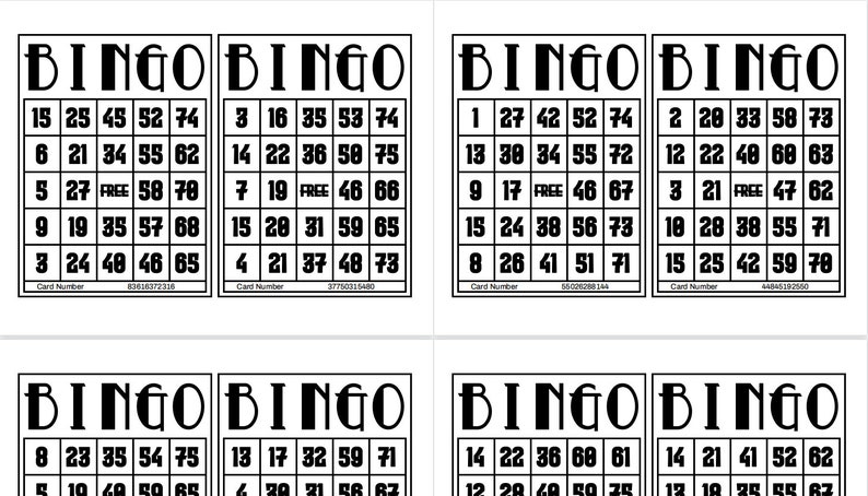 1200 Printable Bingo Cards, 2 per Page, Large, Parties Games for Adults ...