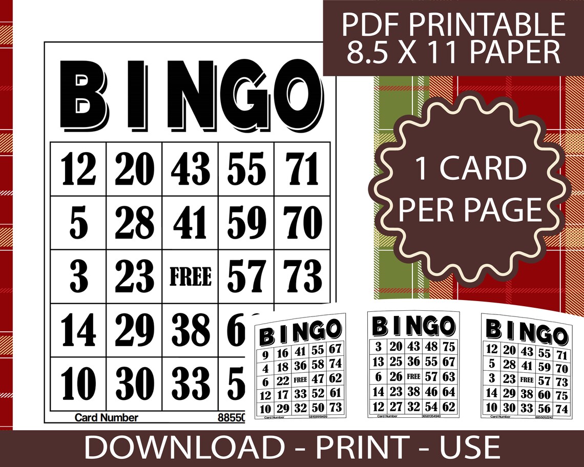 1200 Printable Bingo Cards, 1 per Page, Party Favors Supplies for All ...