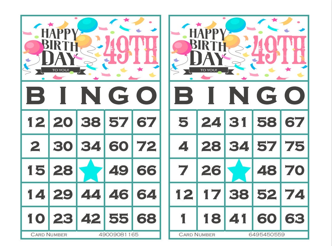 1200 Printable Bingo Cards, 2 per Page, Large, 49th Birthday Special ...