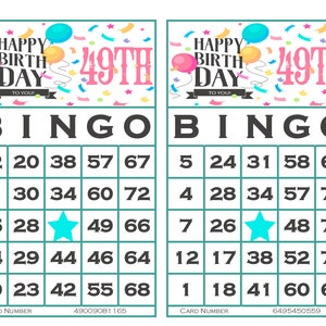 1200 Printable Bingo Cards, 2 per Page, Large, 49th Birthday Special ...