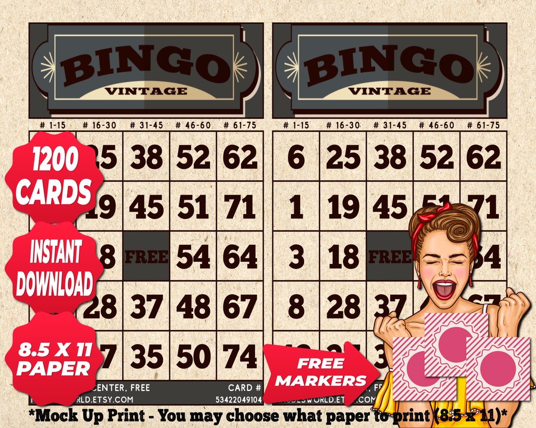 1200 Bingo Cards Dark Gray Color Vintage Theme PDF Instant Printable ...