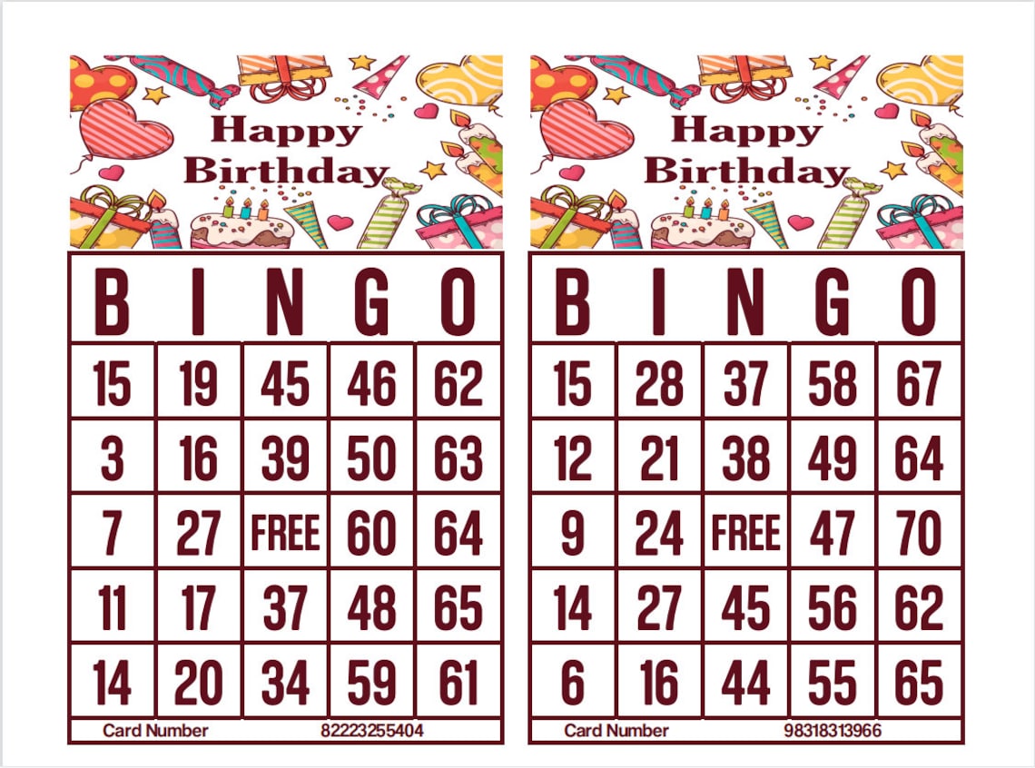 1200 Printable Bingo Cards, 2 per Page, Large, Birthday Bingo Game ...