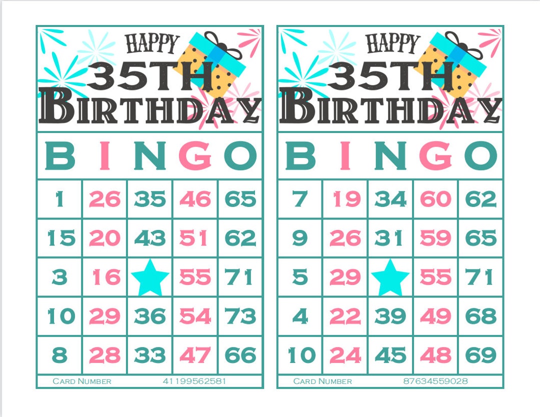 1200 Printable Bingo Cards, 2 per Page, Large, 35th Birthday Special ...