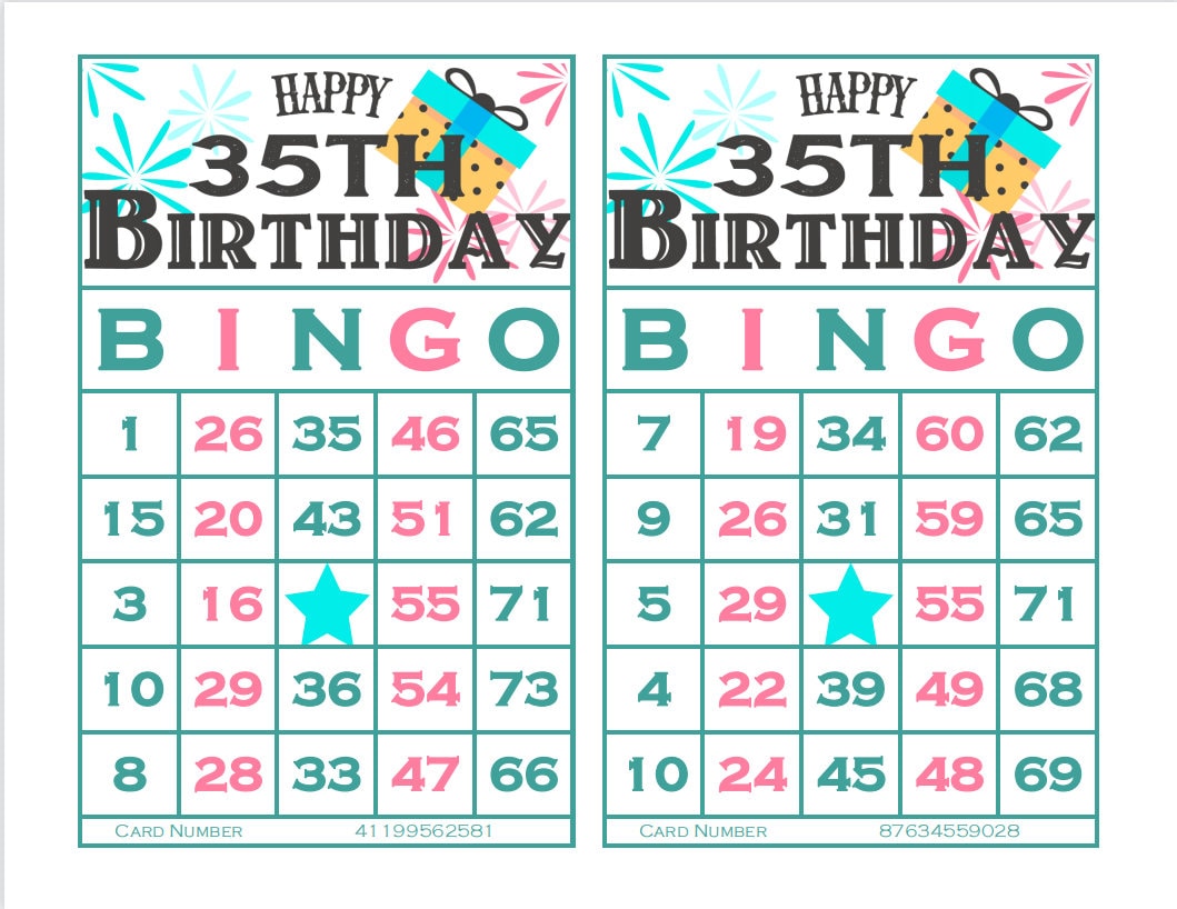 1200 Printable Bingo Cards, 2 per Page, Large, 35th Birthday Special ...