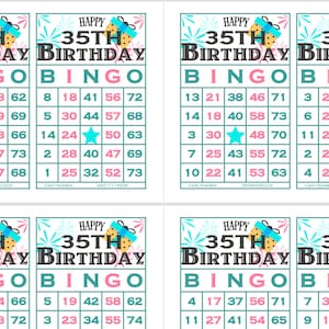 1200 Printable Bingo Cards, 2 per Page, Large, 35th Birthday Special ...