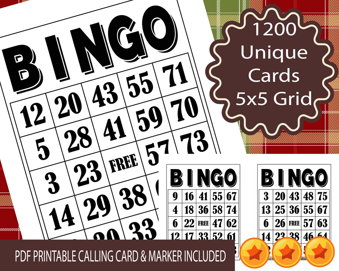 1200 Printable Bingo Cards, 1 per Page, Party Favors Supplies for All ...